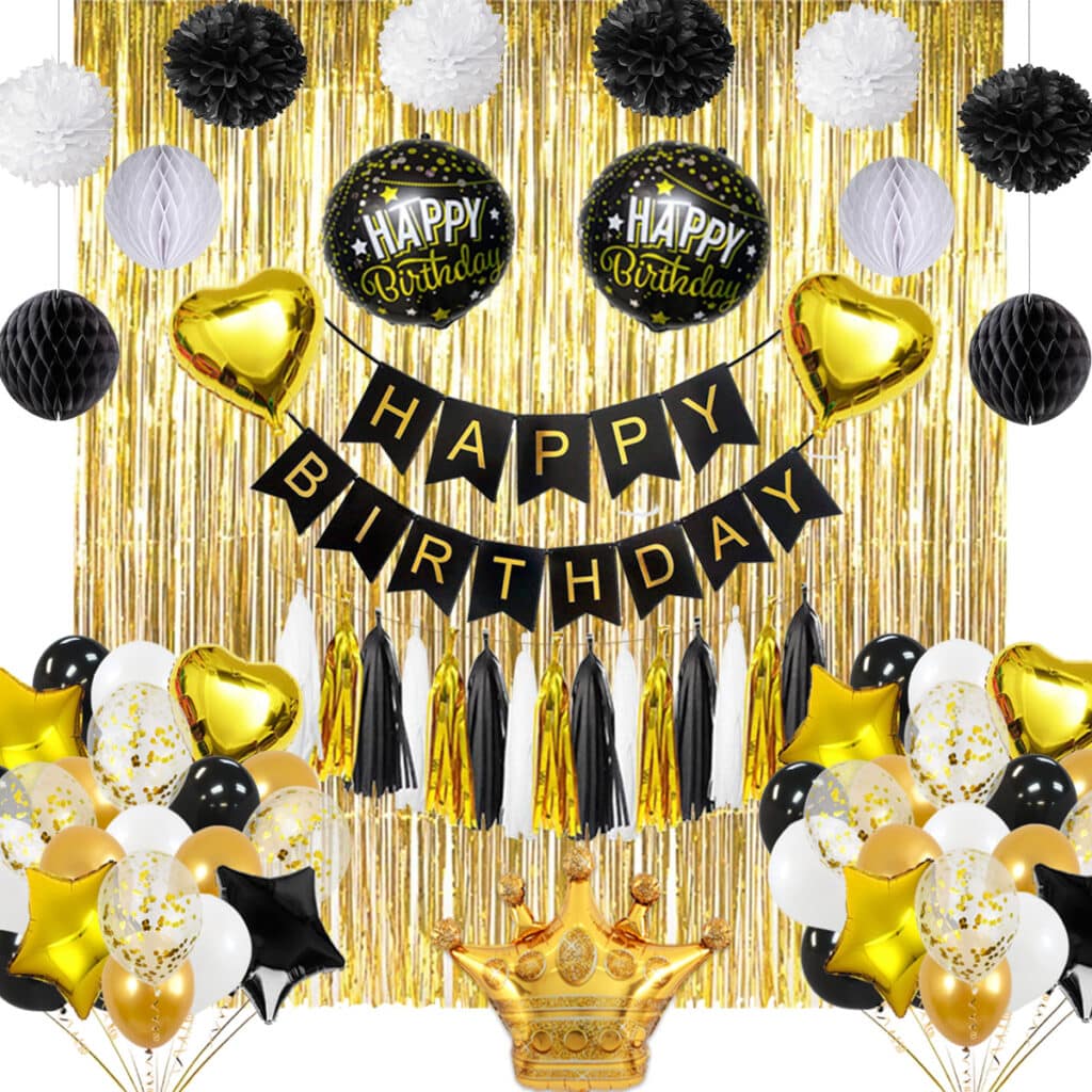 Happy Birthday Decoration Set (White and Gold) - Kids Emporium